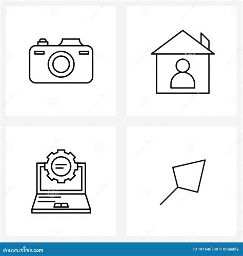 Mobile UI Line Icon Set Of Modern Pictograms Of Camera Laptop Picture House Gear Stock