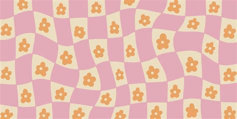 Groovy Checkered Daisy Flowers Background Retro 70s 60s Hippie Aesthetic Wallpaper With