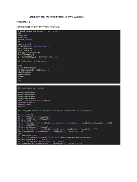 Maximum And Minimum Value Of Two Variable Pdf