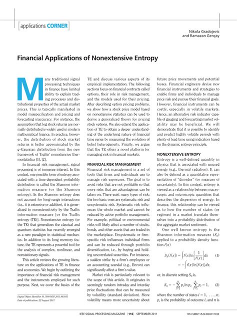 Pdf Financial Applications Of Nonextensive Entropy Applications Corner