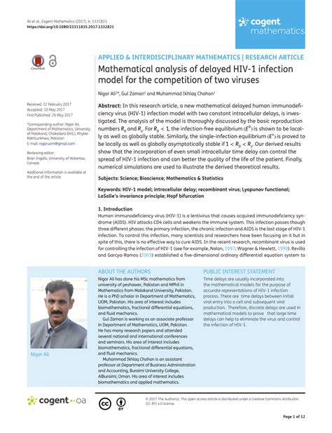 Pdf Mathematical Analysis Of Delayed Hiv 1 Infection Model For The