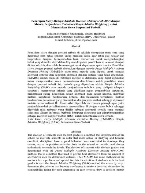 Penerapan Fuzzy Multiple Attribute Decision Making Fmadm Pdf Karier And Perkembangan