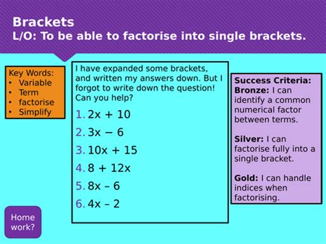 Factorising Single Brackets Teaching Resources Factorising Single Brackets Teaching Resources