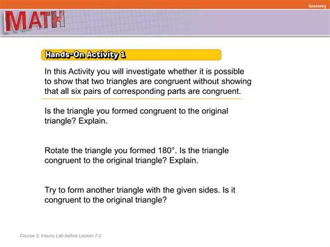 8 Inquiry Lab Investigate Congruent Triangles Pptx