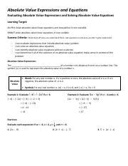 Solving Absolute Value Equations Notes Pdf Absolute Value Expressions And Equations Evaluating