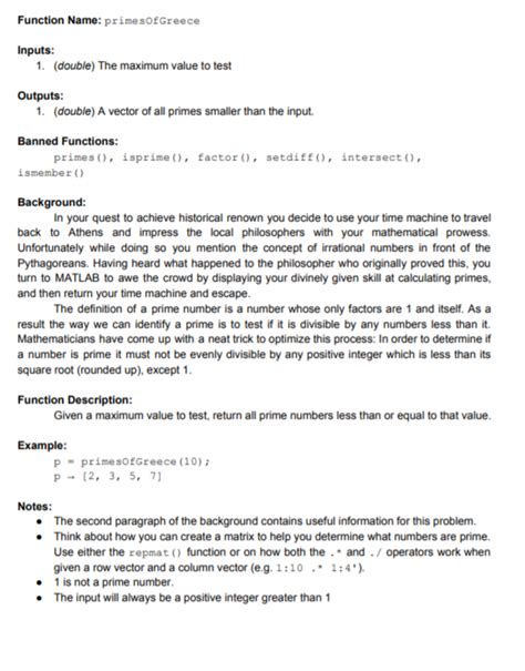 Solved Function Name Primes Of Greece Inputs 1 Double