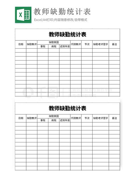 Excel表格excel模板 教师缺勤统计表excel表格模板 模板免费下载 Xls格式 编号35570582 千图网