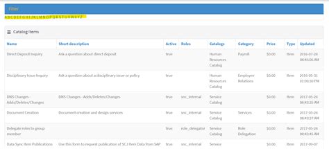 show all alphabet in service portal to filter records alphabetically