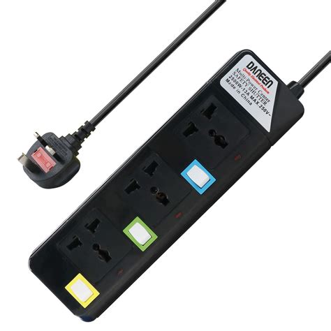 DANEEN Universal Power Extension Cord Socket 5M 3 Core Cable Individual Switches 10A Fused
