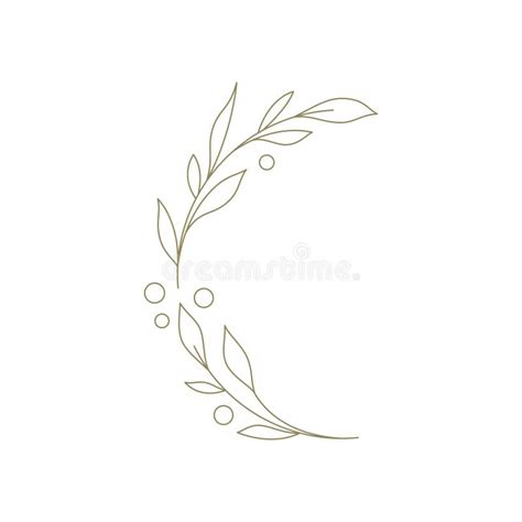Elegant Curved Tree Branch Greenery With Foliage And Berries Line Art