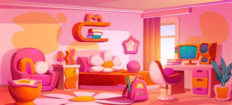 Girl Bedroom Interior In Groovy Style 24231969 Vector Art At Vecteezy