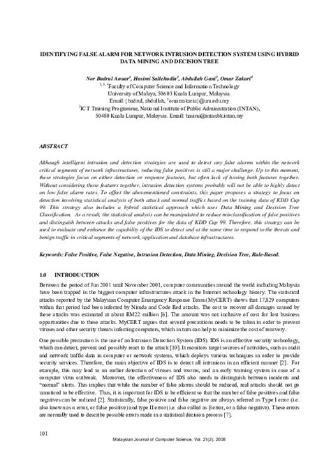 Pdf Identifying False Alarm For Network Intrusion Detection System