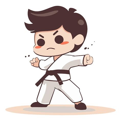태권도 소년 카라테 아이의 만화 캐릭터 프리미엄 벡터