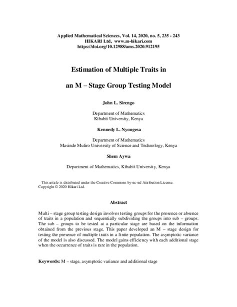 Pdf Estimation Of Multiple Traits In An M Stage Group Testing Model