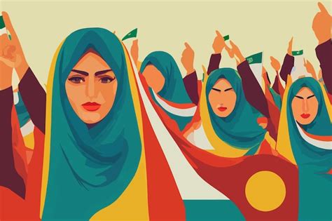 Premium Vector Muslim Women Wearing Hijabs Fighting For Freedom Of