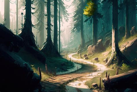 Premium Ai Image Curved Path Through The Forest