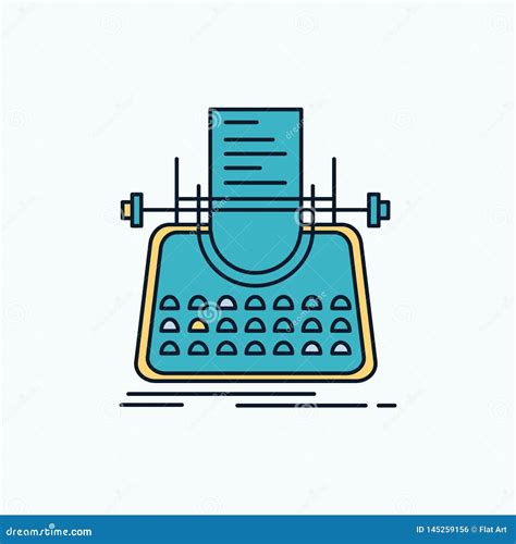 Article Blog Story Typewriter Writer Flat Icon Green And Yellow Sign And Symbols For