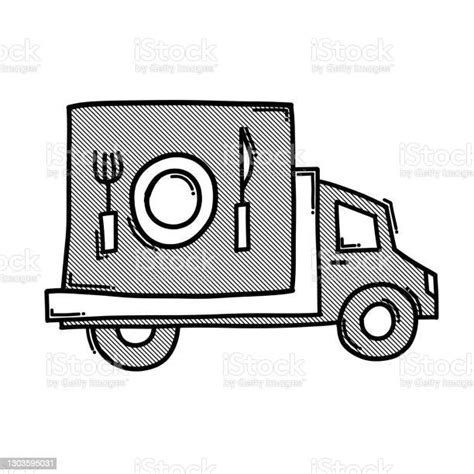 푸드 트럭 배달 낙서 벡터 아이콘 그리기 스케치 일러스트레이션 손 그린 선 Eps10 교통수단에 대한 스톡 벡터 아트 및 기타 이미지 교통수단 그리기 낙서 드로잉