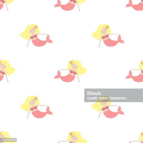 귀여운 금발 인 핑크 꼬리와 원활한 여름 패턴입니다 생일 여자 옷 아기 휴일 배경 인쇄에 대 한 바다 그림 벡터 인 어의 해양 손으로 그린 이미지 0명에 대한 스톡 벡터