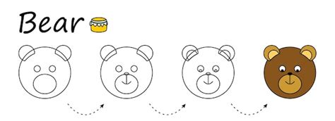 아이 색칠 워크시트 단계별로 곰 그리기 미취학 아동을 위한 쉬운 교육 게임 프리미엄 벡터