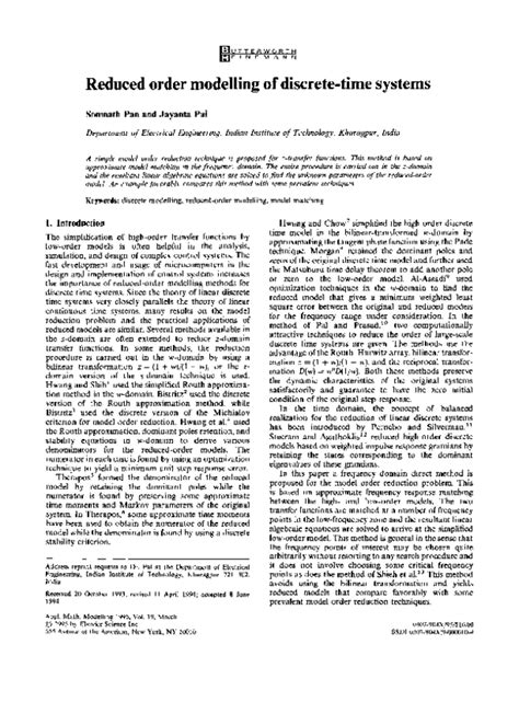 Pdf Order Reduction For Discrete Time Systems