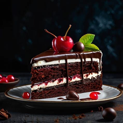 Black Forest Cake Slice Background Premium Ai Generated Image