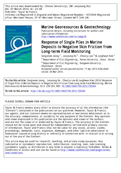 Pdf Response Of Single Piles In Marine Deposits To Negative Skin Friction From Long Term Field