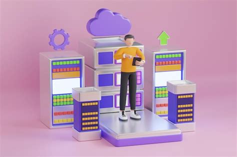 Premium Psd 3d Illustration Of Cloud Storage Server Room With Hardware Racks Or Web Hosting