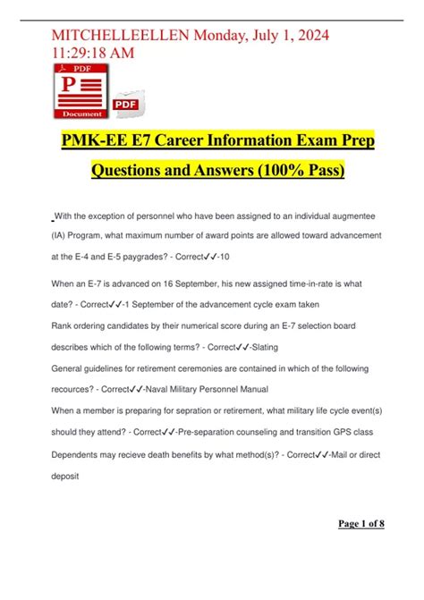 Pmk Ee E7 Career Information Exam Prep Questions And Answers 100 Pass Pmk Ee Stuvia Us