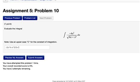 Solved Assignment 5 Problem 10 Previous Problem Problem