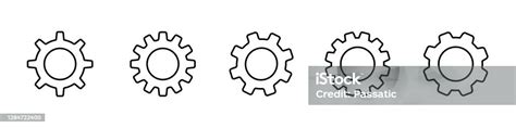 기어 휠 블랙 벡터 아이콘 흰색 배경에 설정된 톱니바퀴 구성 기계 기술 작업은 전원 기호를 작동 톱니 바퀴 기호 개념에 대한 스톡 벡터 아트 및 기타 이미지 Istock