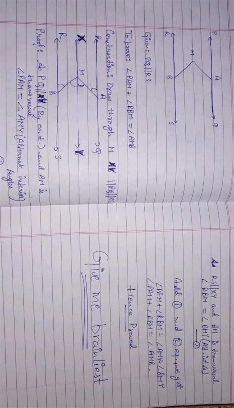 In The Given Figure PQ Is Parallel To RS And M Is A Point As Shown Prove That ZPAM ZRBM