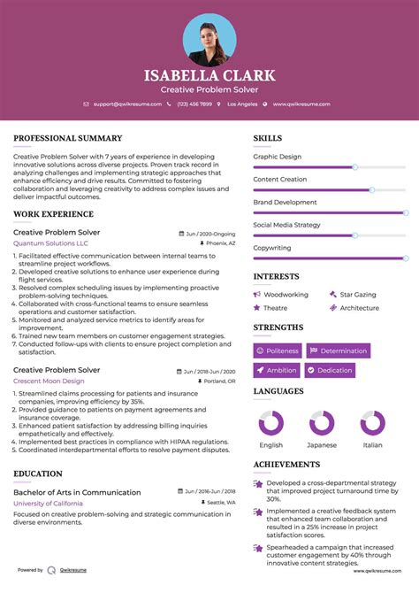 Creative Problem Solver Resume Samples Qwikresume