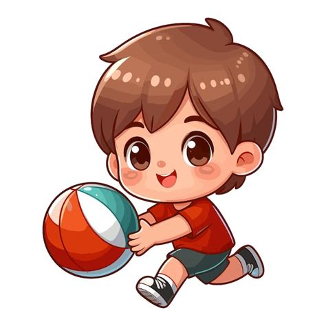공을 치는 귀여운 아이 만화 터 프리미엄 Ai 생성 벡터