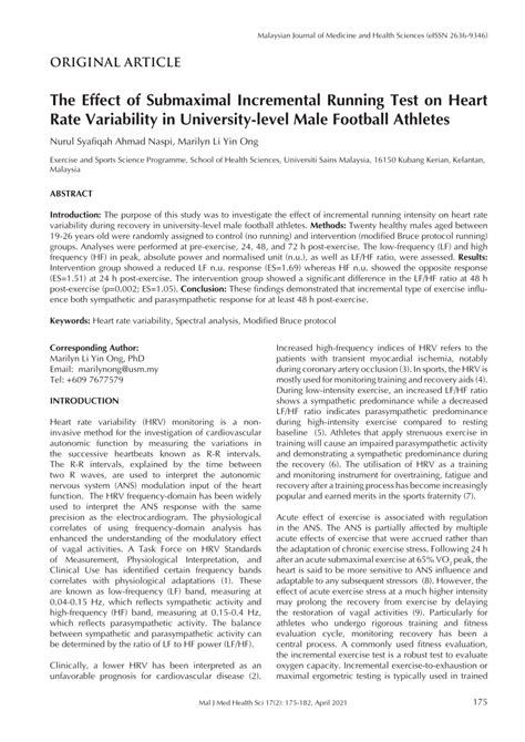 Pdf The Effect Of Submaximal Incremental Running Test On Heart Rate