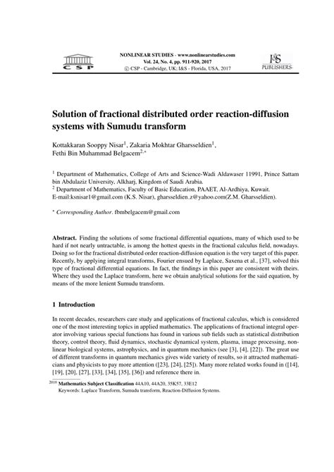 Pdf Solution Of Fractional Distributed Order Reaction Diffusion