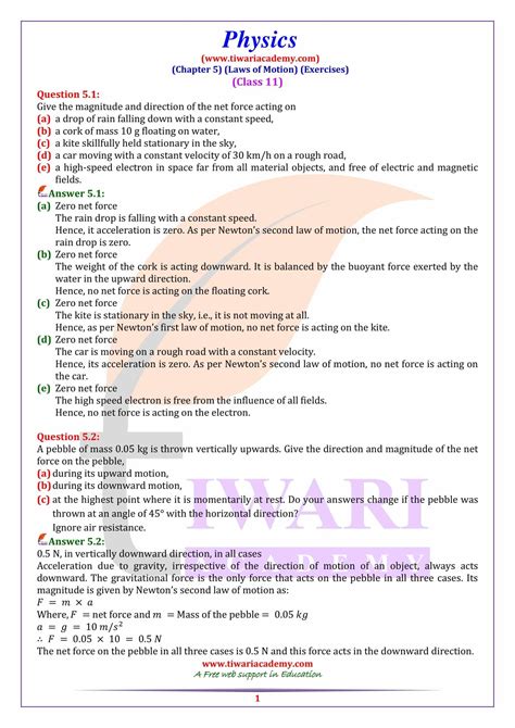 Ncert Solutions For Class 11 Physics Chapter 5 Laws Of Motion