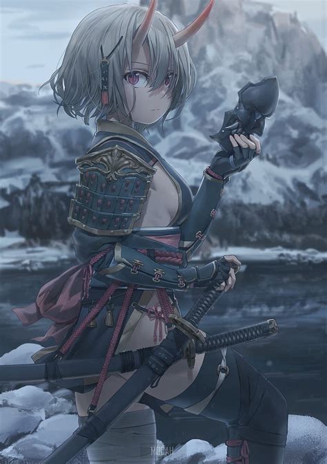 Samurai Anime High School Girl Katana Oni Mask 4k Wallpaper 62217🍅 Experimente A Adrenalina Do