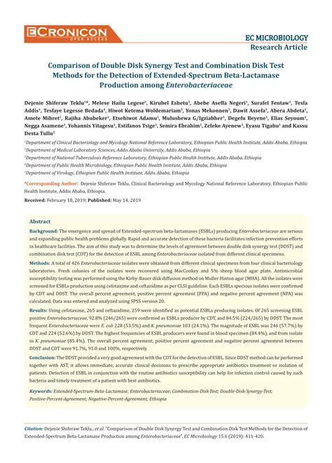 Pdf Comparison Of Double Disk Synergy Test And Combination Disk Test Methods For The Detection