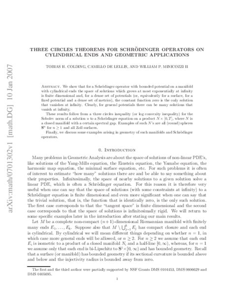 Pdf Three Circles Theorems For Schrödinger Operators On Cylindrical Ends And Geometric