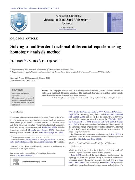 Pdf Solving A Multi Order Fractional Differential Equation Using Homotopy Analysis Method