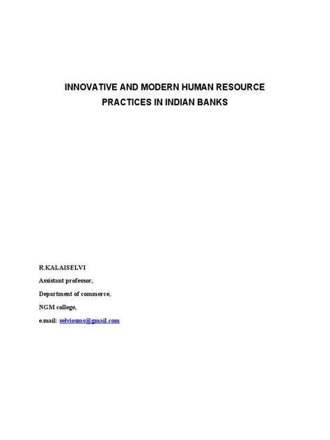 Innovative And Modern Human Resource Practices In Indian Banks Pdf