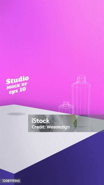 스튜디오 테이블 배경입니다 벡터 밝은 분홍색 Wallmockup 디자인의 표시를 가진 선명한 보라색 제품 표시 블록 제품을 광고하기위한 수직 배너16 9 비율 0명에 대한