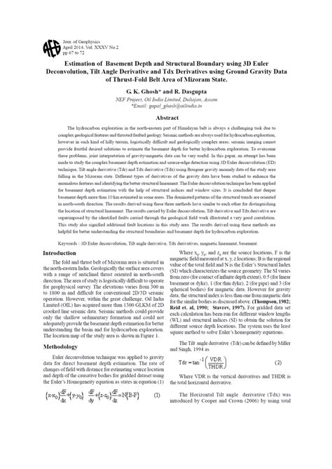 Pdf Estimation Of Basement Depth And Structural Boundary Using 3d Euler Deconvolution Tilt