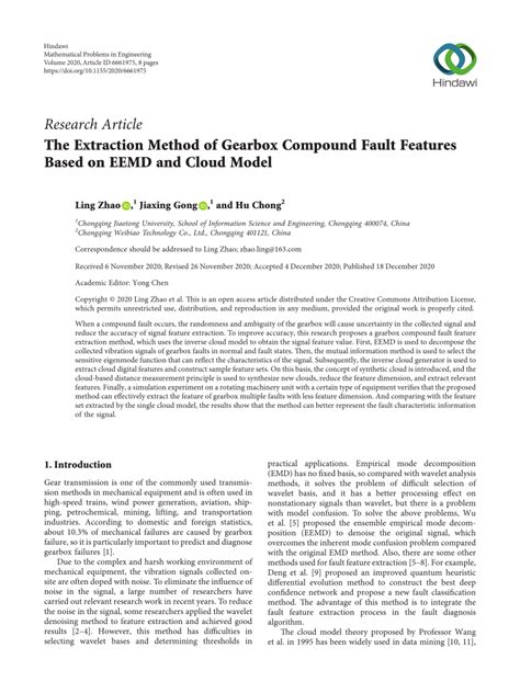 Pdf The Extraction Method Of Gearbox Compound Fault Features Based On