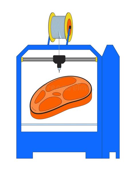 Synthetic Meat On 3d Printer 2d Linear Cartoon Object Stock Vector