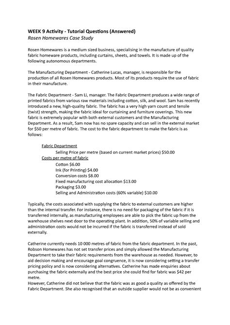 Week Activity Tutorial Questions Answered WEEK Activity Tutorial Questions Answered