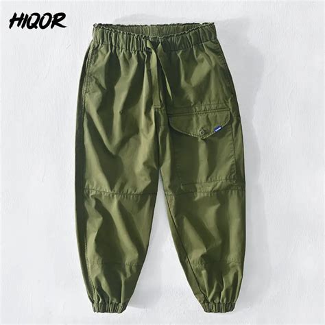 멀티플 포켓을 가진 HIQOR 남성용 카고 팬츠 아미 그린 컬러 야외 운동이나 조깅용으로 제작된 면 소재의 타크티컬 스타일 팬츠 플러스 사이즈로 제공됩니다