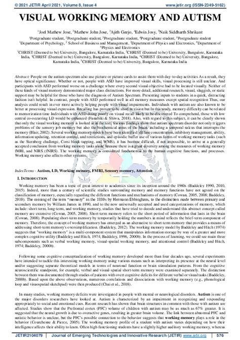 Pdf Visual Working Memory And Autism