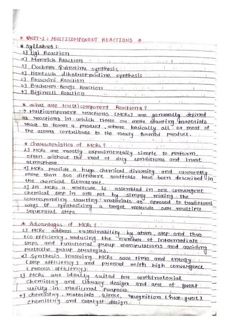 Multicomponent Reactions Msc Sem 2 Oc Ch1 Pdf Chemistry Science